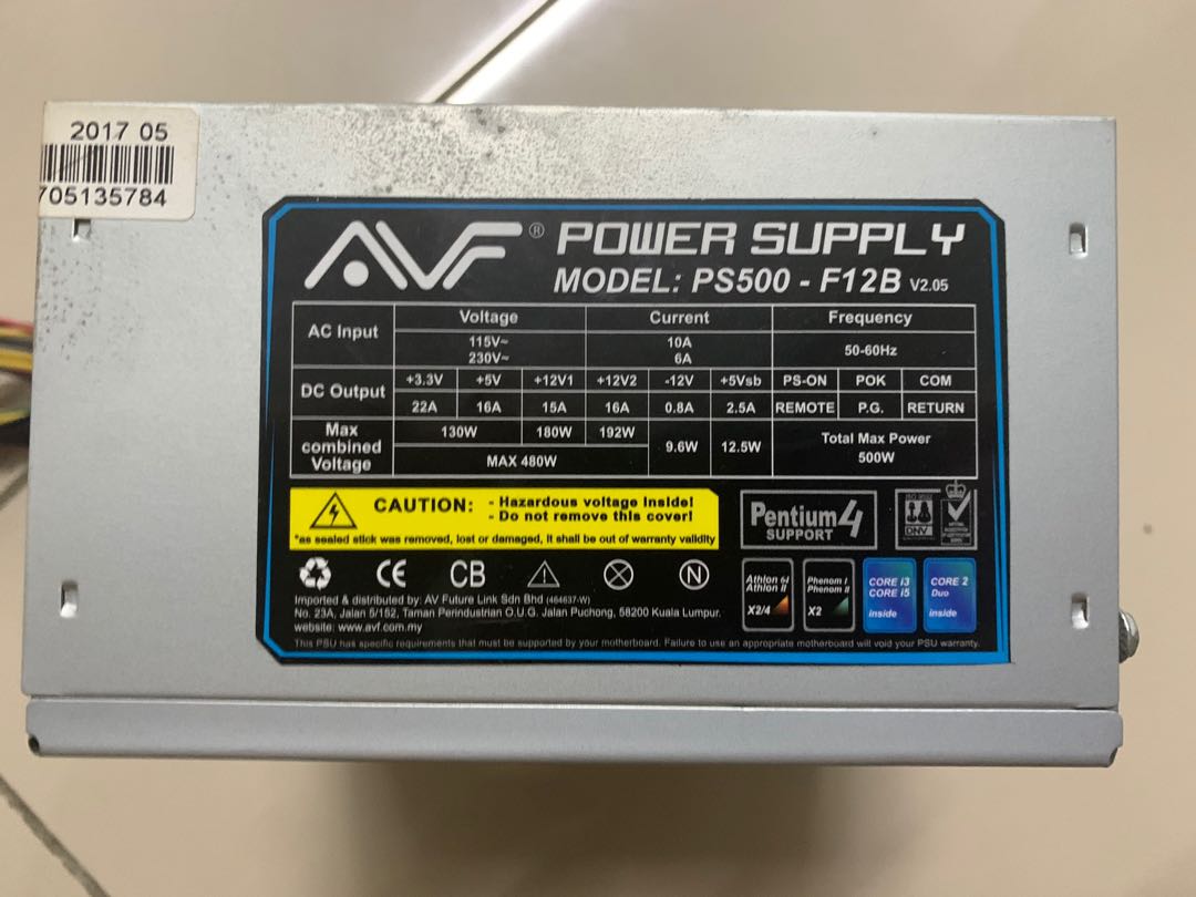 PSU AVF PS500 - F12B 500Watt, Computers & Tech, Parts & Accessories ...