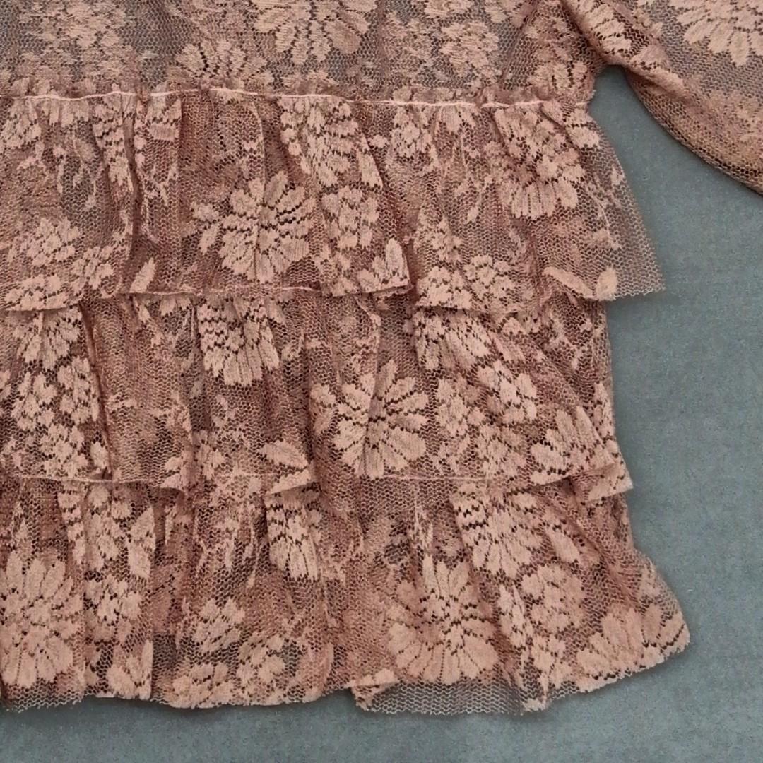 Tiered Rosy Brown Floral Lace Sheer Crop Top, Women's Fashion, Tops ...