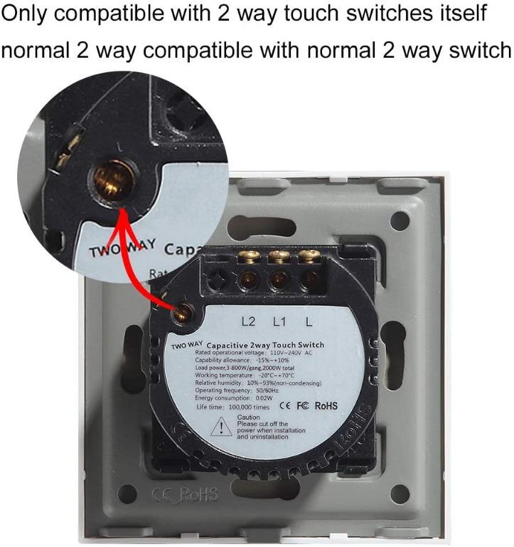 BSEED Touch Light Switch 2 Gang 2 Way Light Switch Works with LED Lamp ...