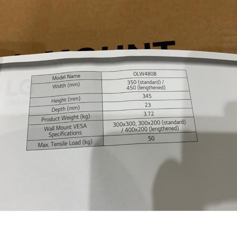 LG SLIM TV Bracket Model : OLW480B, TV & Home Appliances, TV ...