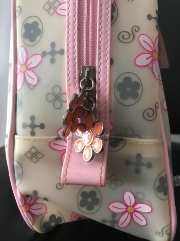 Modella duffle bag pink flower waterproof unused with 4 four cosmetic ...