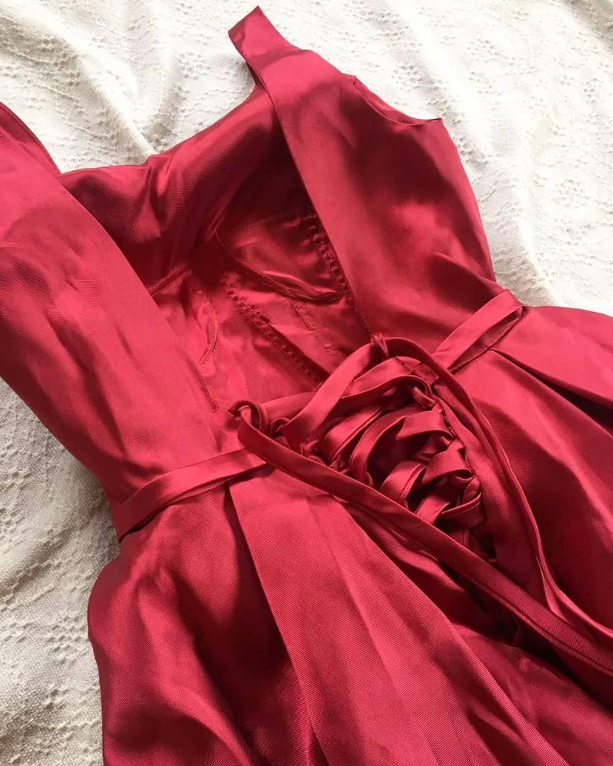 Ruby red ball gown with corset style back, Women's Fashion, Dresses ...
