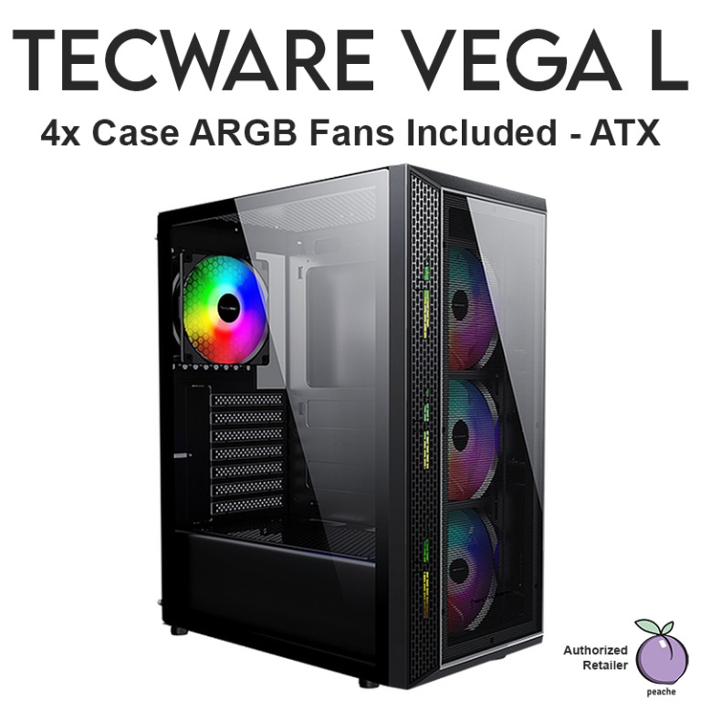 Tecware Vega L ATX PC Casing Case Chassis - BLACK - ARGB RGB Fans ...