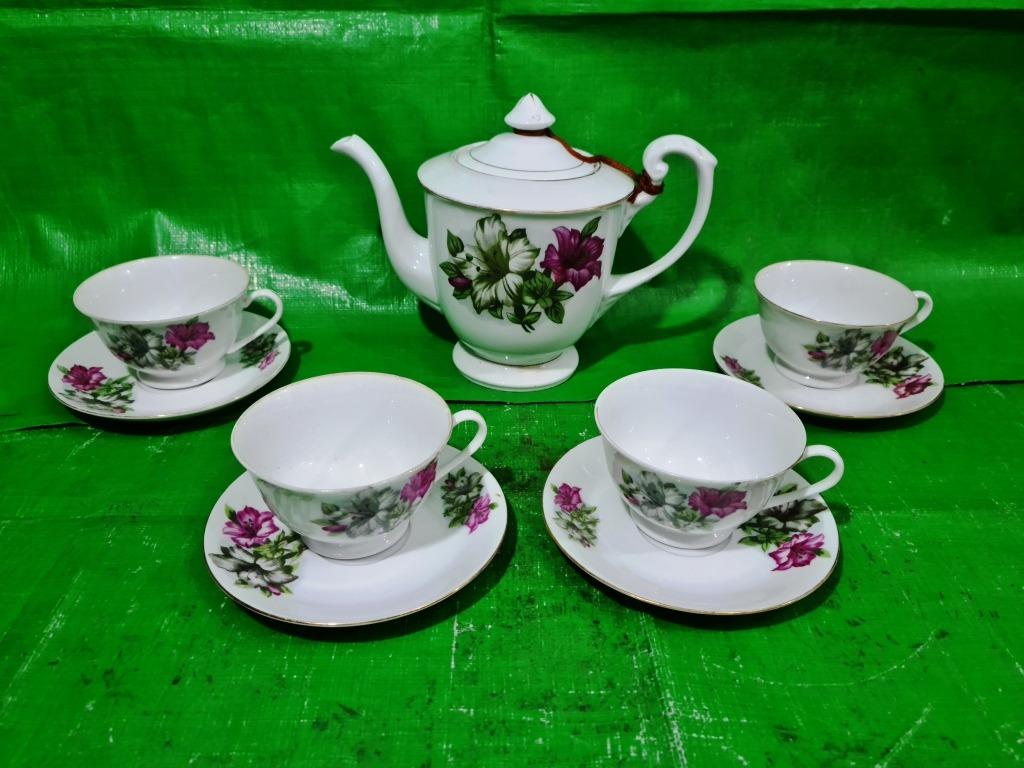 Vintage Bunga Kangkong tea set, Furniture & Home Living, Kitchenware ...