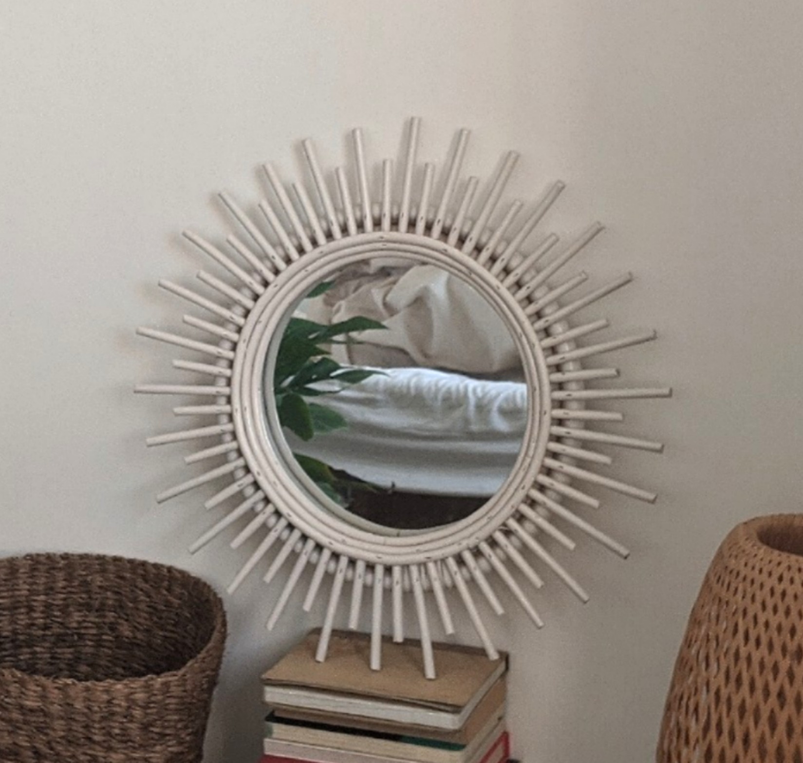 White rattan mirror (sun), Furniture & Home Living, Home Improvement ...