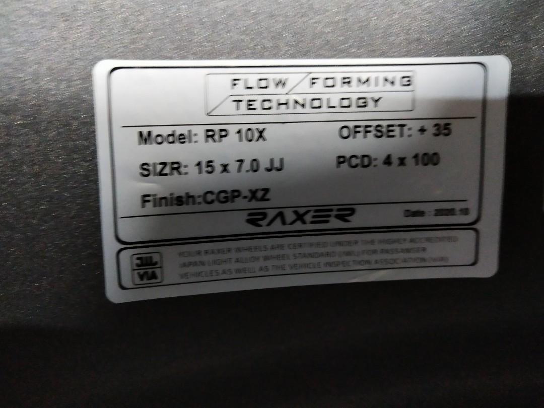 15" Raxer RP10X 4x100 flow form rim, Car Accessories, Tyres & Rims on Carousell