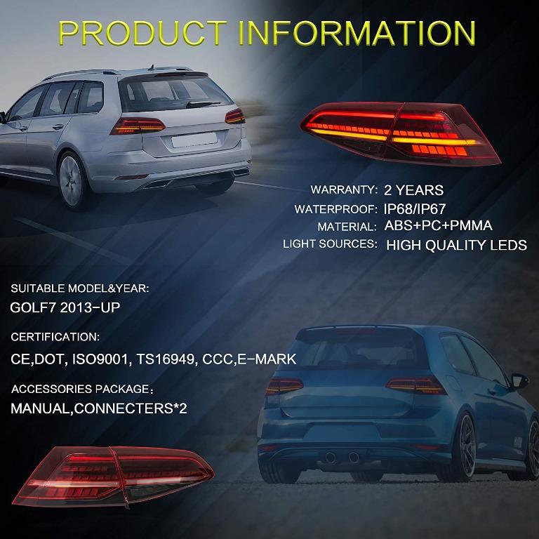 VLAND LED Taillights for Volkswagen Golf 7 MK7 MK7.5 2013-2019 w ...