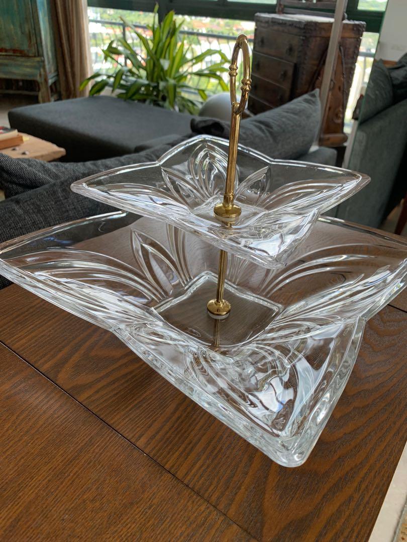 2 tier glass plate stand suitable for fruits, snacks, desserts ...