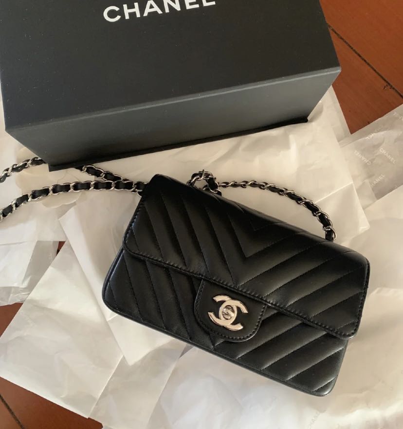 Chanel cf mini 黑銀, 名牌, 手袋及銀包 - Carousell