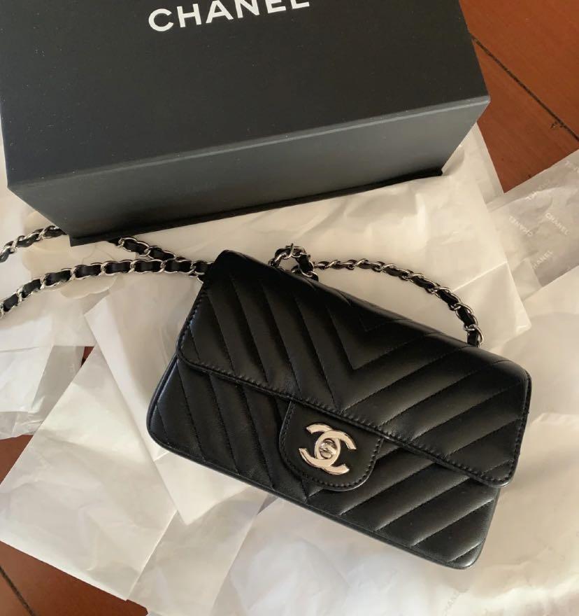 Chanel cf mini 黑銀, 名牌, 手袋及銀包 - Carousell