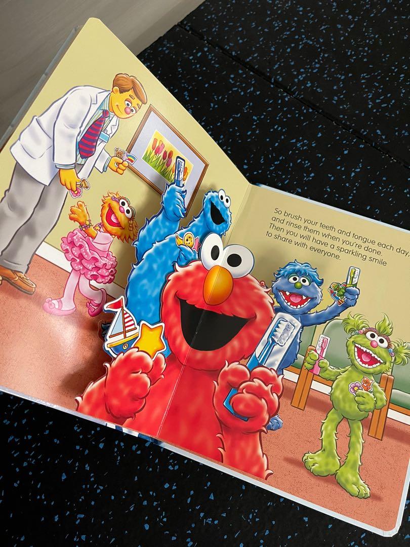Sesame Street Elmo Ready set brush teeth pull pop up book, Hobbies ...