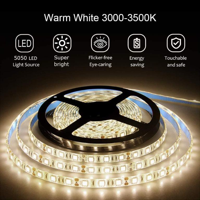 CGN LED Strip Light 3000K Warm White 2835 LED 1500Lm, LED Strip Set ...