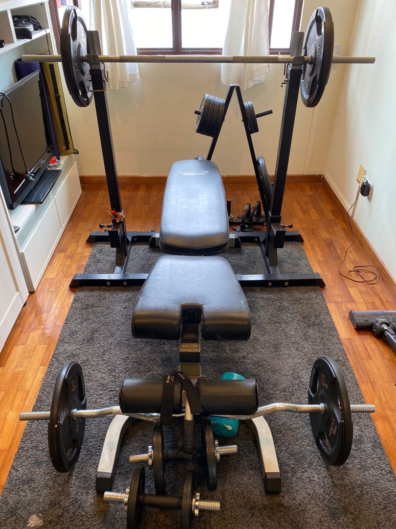 Home gym [Squat Rack + Adjustable bench + Weights], Sports Equipment ...