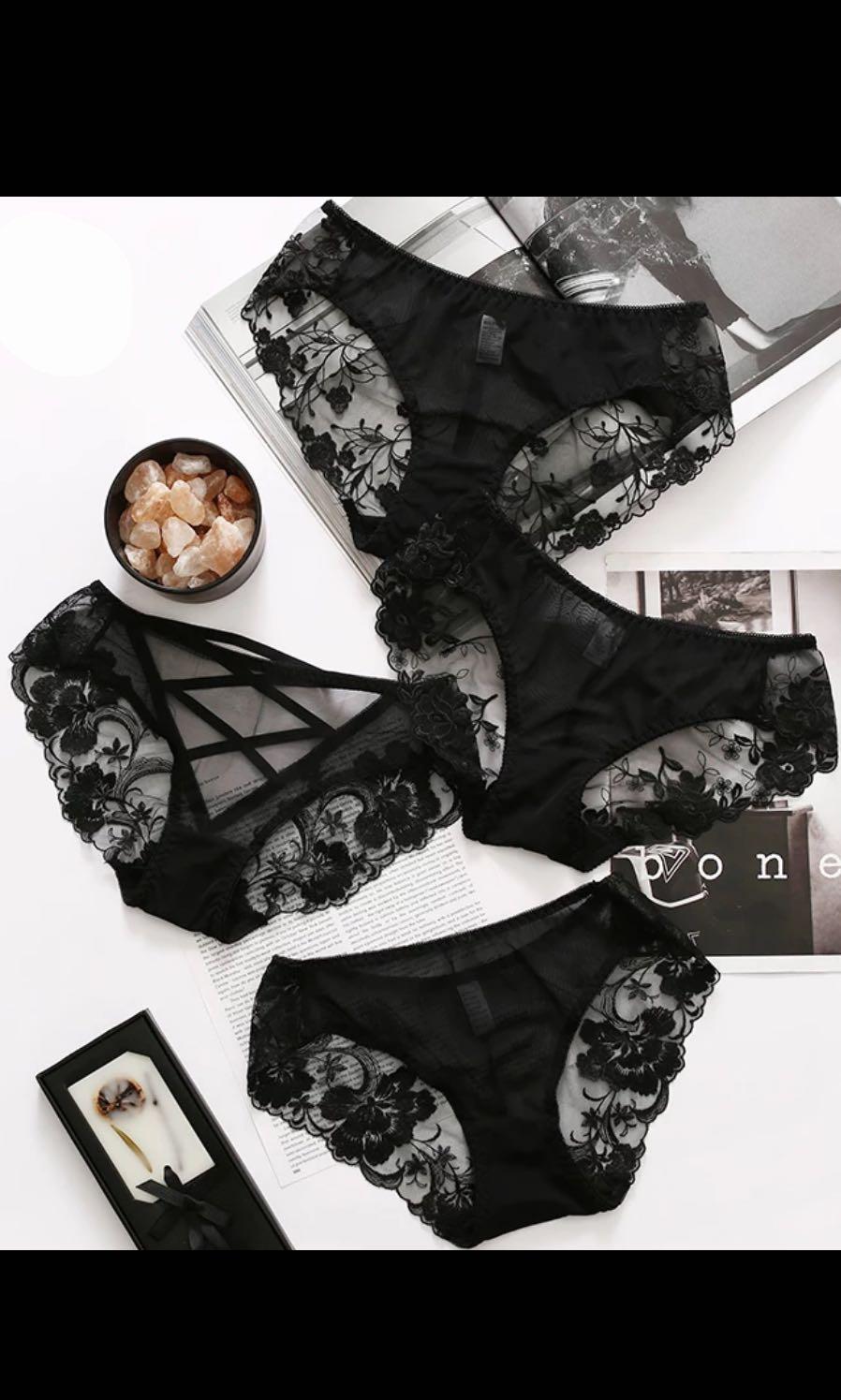 Lace black panties in 4 pack, Women's Fashion, New Undergarments ...