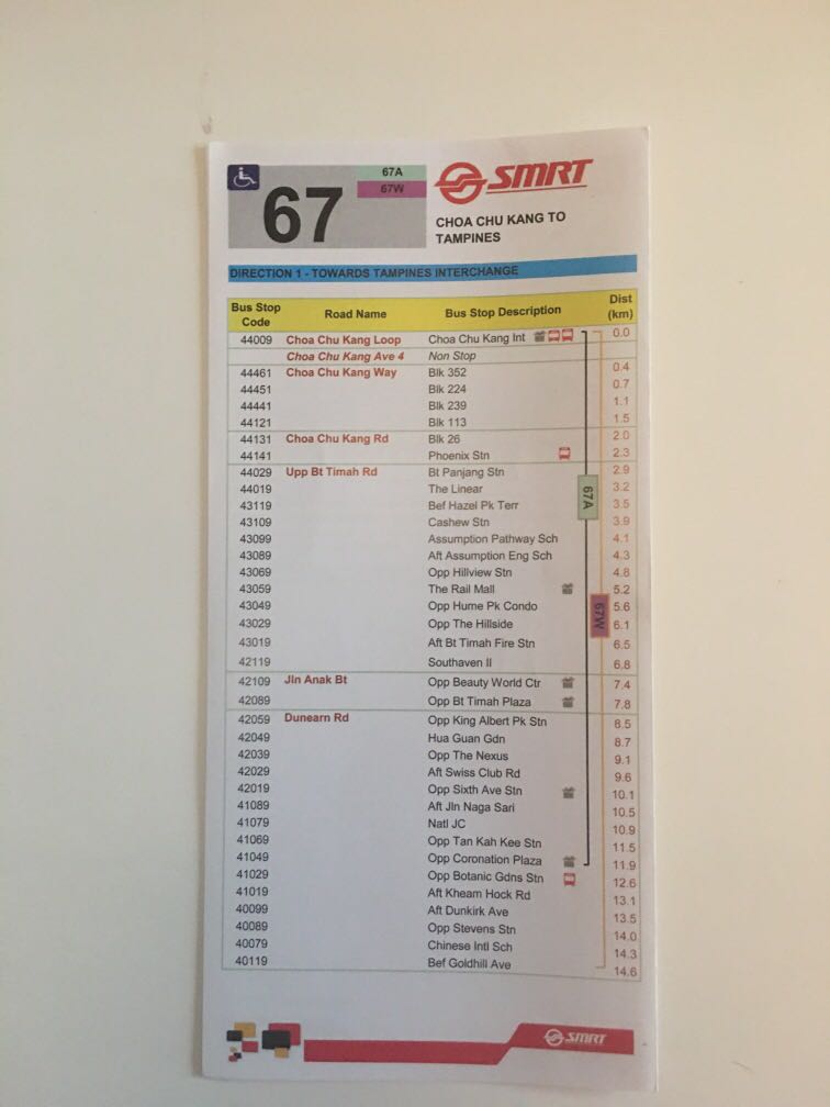 Old SMRT Bus Guide of Service 67 , Hobbies & Toys, Memorabilia ...