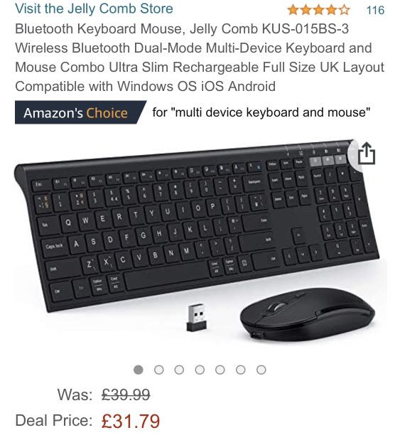 Bluetooth Keyboard Mouse, Jelly Comb KUS-015BS-3 Wireless Bluetooth ...
