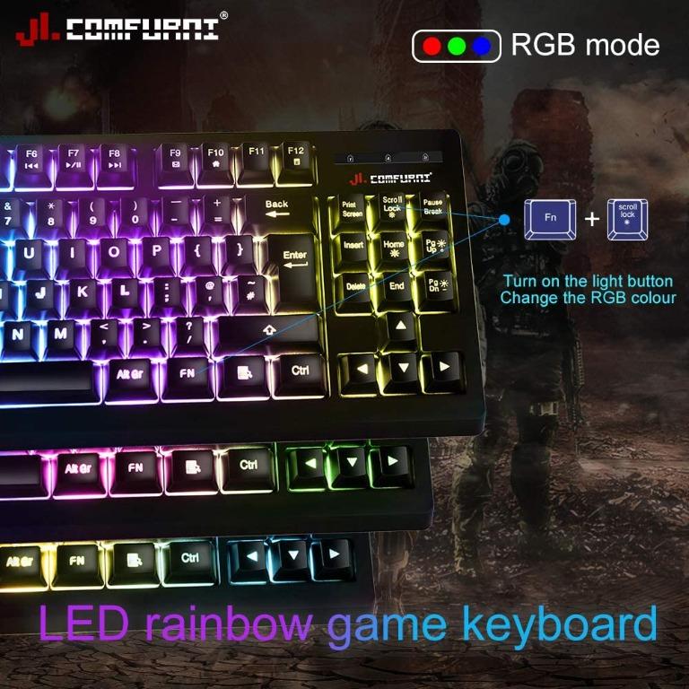 Gaming Keyboard Rainbow RGB LED Backlit USB Wired Keyboard 12 ...