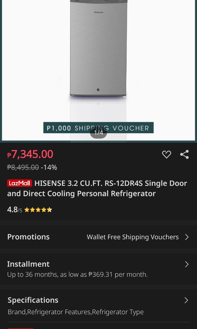 Hisense 3.2 CU FT RS 12DR4S Single door, TV & Home Appliances, Kitchen ...