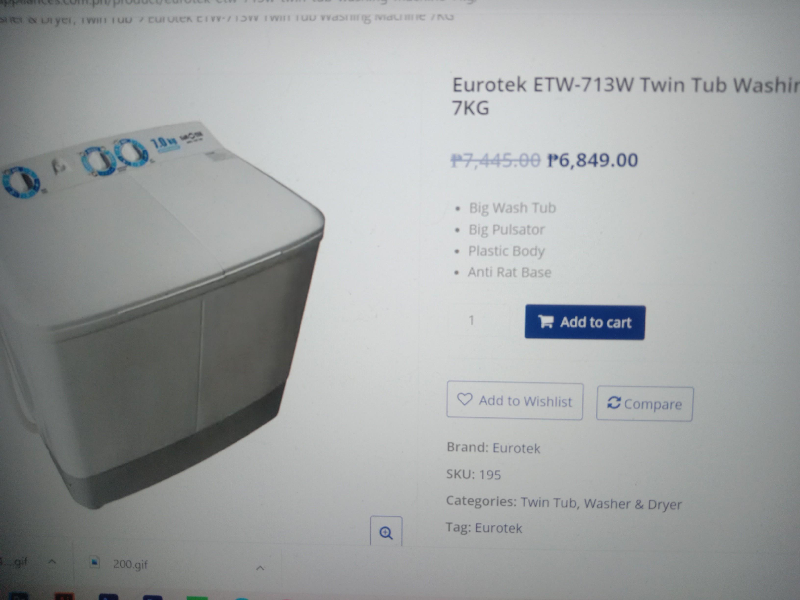 Eurotek Twin Tub Washing Machine, TV & Home Appliances, Washing ...