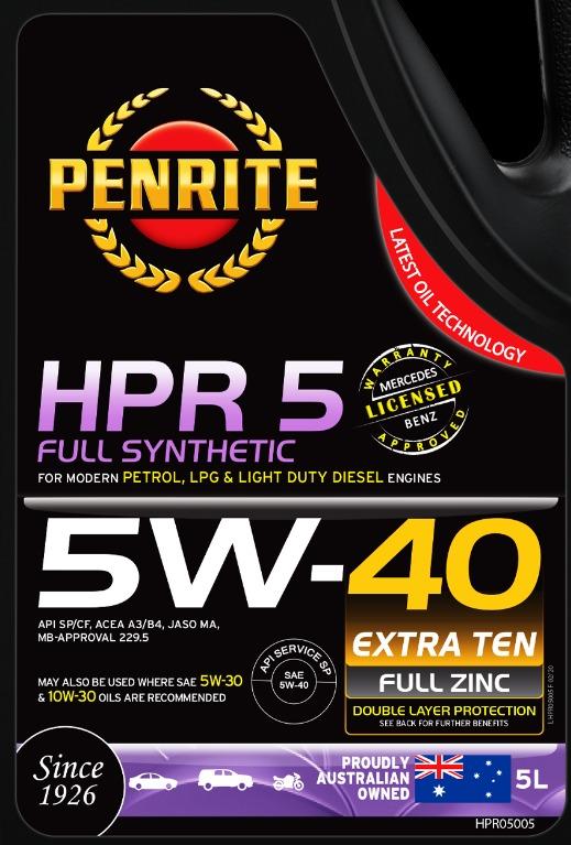 Fully Synthetic Engine Oil Penrite HPR 5 Full Synthetic 5W40 (5 Liters 5W-40) Minyak Enjin, Auto ...