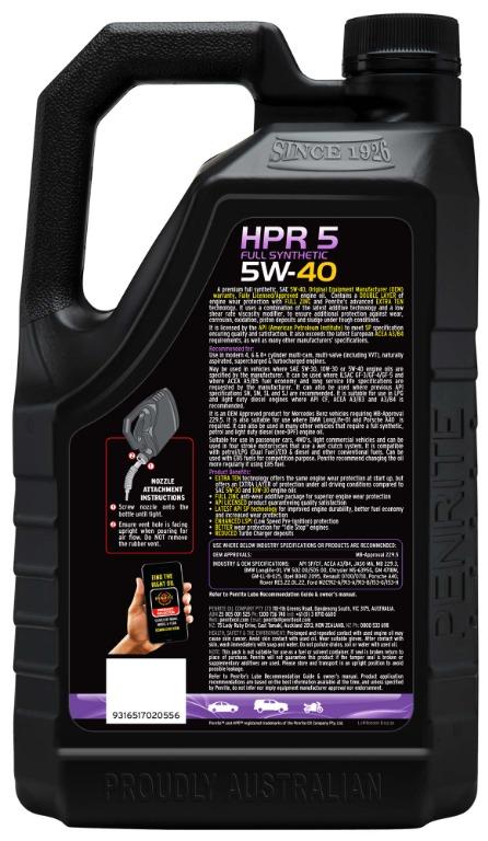Fully Synthetic Engine Oil Penrite HPR 5 Full Synthetic 5W40 (5 Liters 5W-40) Minyak Enjin, Auto ...