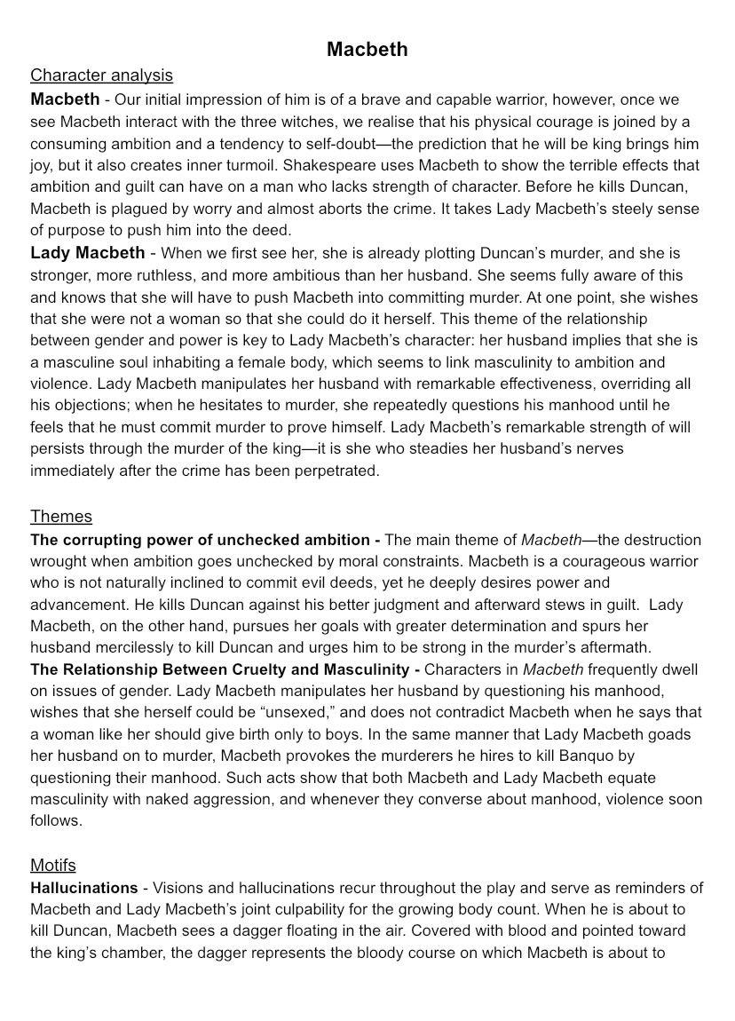 Macbeth Notes, Books & Stationery, Stationery on Carousell