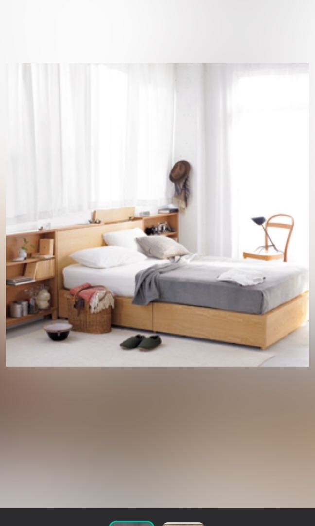 muji double storage bed (oak), Furniture, Beds & Mattresses on Carousell