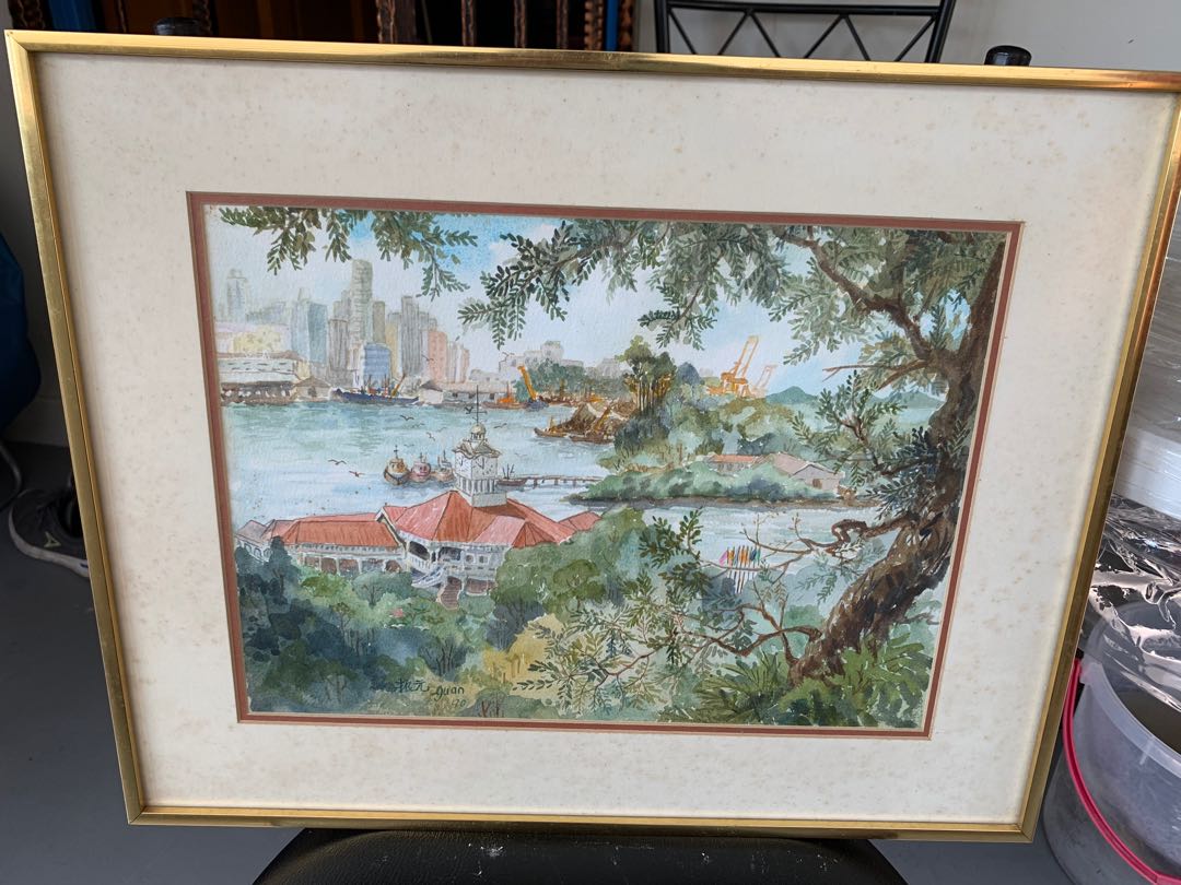 Singapore Painting,an original water colour:Sentosa Harbour and Pulau ...