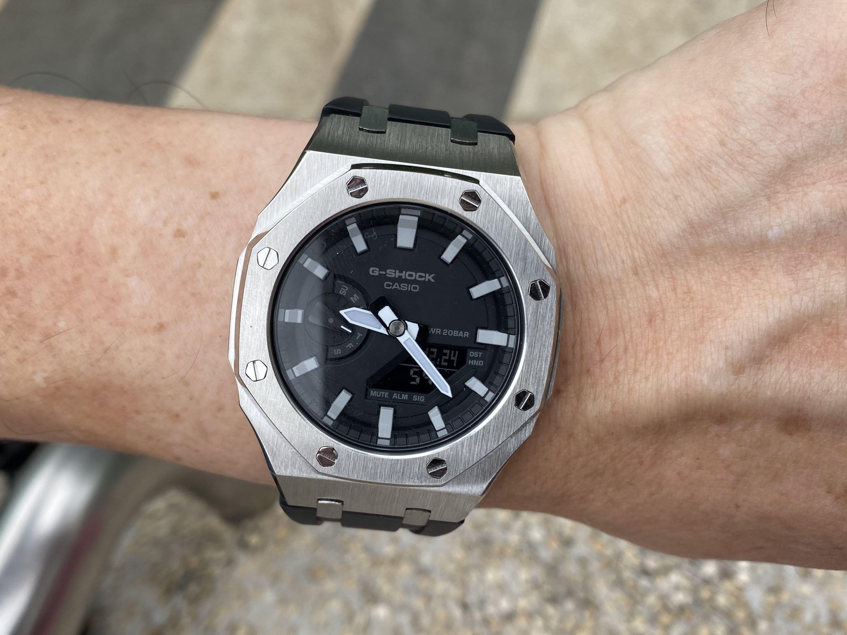 Black silver GA2100 GA2110 CASIO SHOCK AP MOD GA 2100 GA2110 upgraded ...