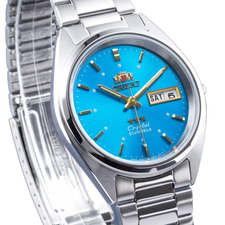 ORIENT FAB00005J9 Tri Star 3 Star 21 Jewel Light Blue Dial Stainless ...