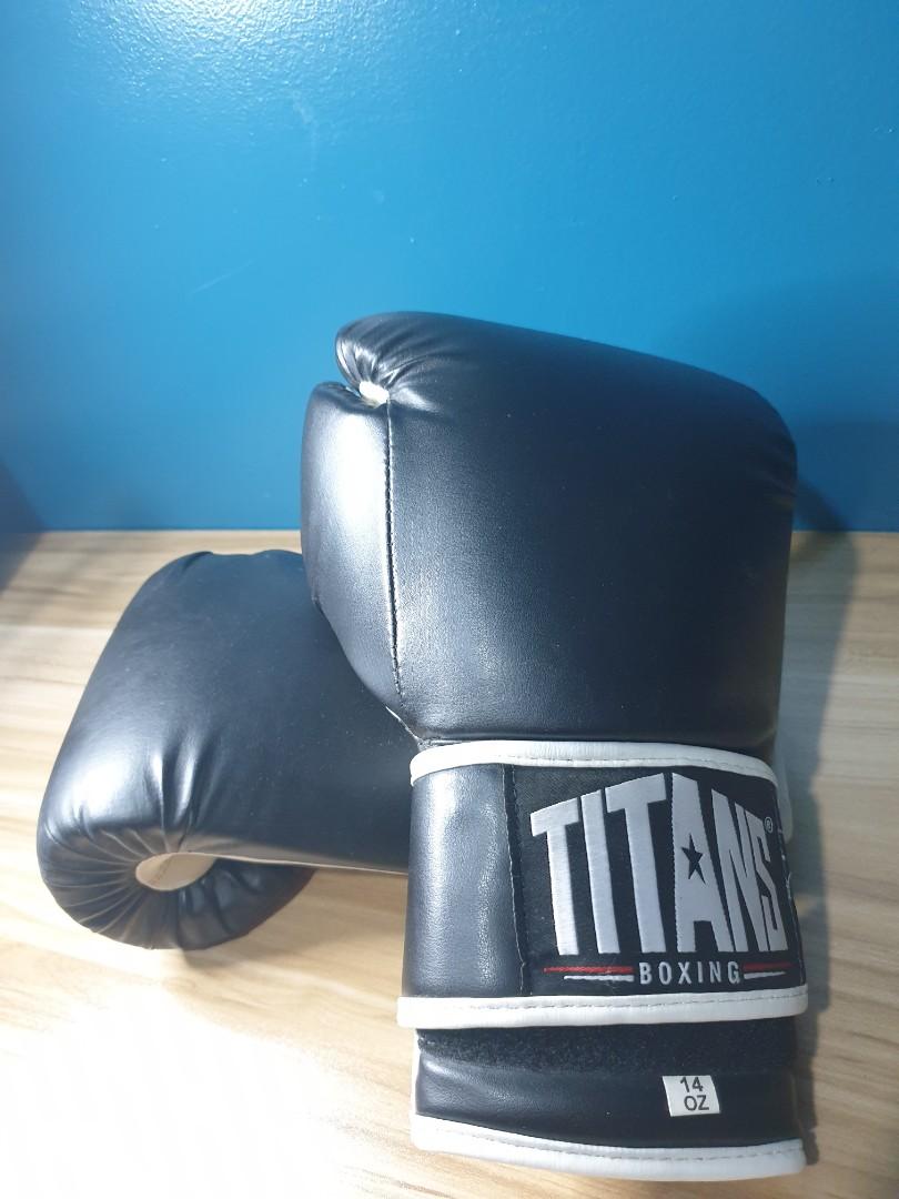 Titans Boxing Gloves (Black and White) 14 oz. plus Titans Boxing Wraps ...