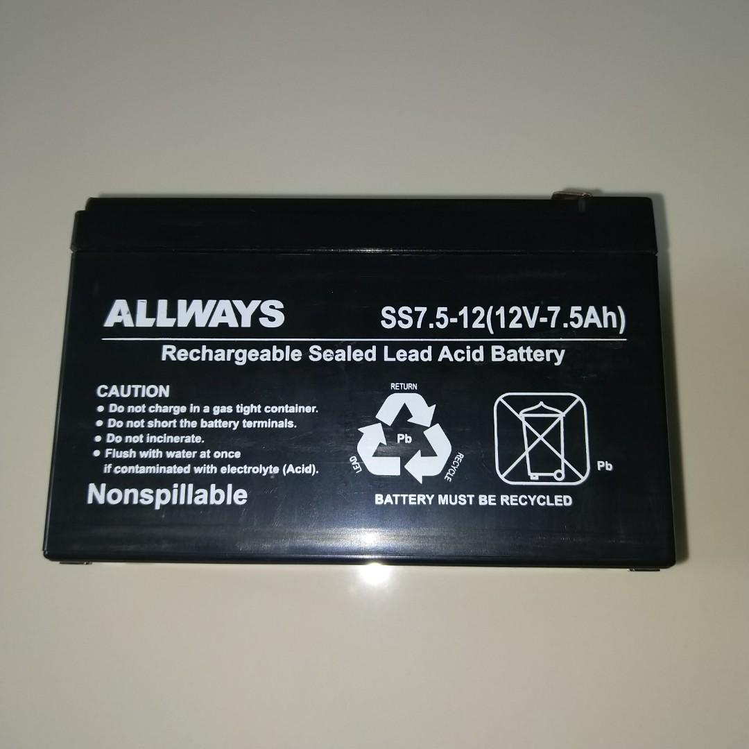 12V- 7.5Ah Rechargeable Sealed Lead Acid Battery. Always SS7.5-12 ...