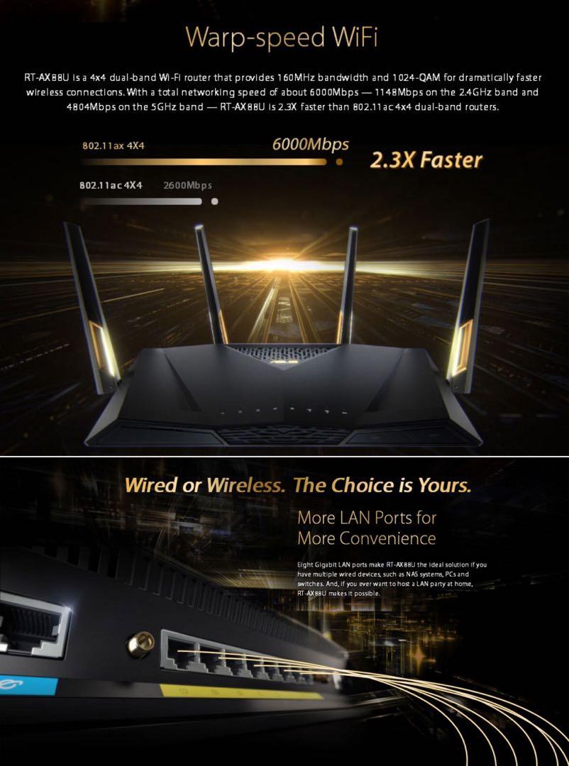 Asus AX88U wifi 6 router AX6000 wifi-6 AX88 wifi-5, Computers & Tech ...