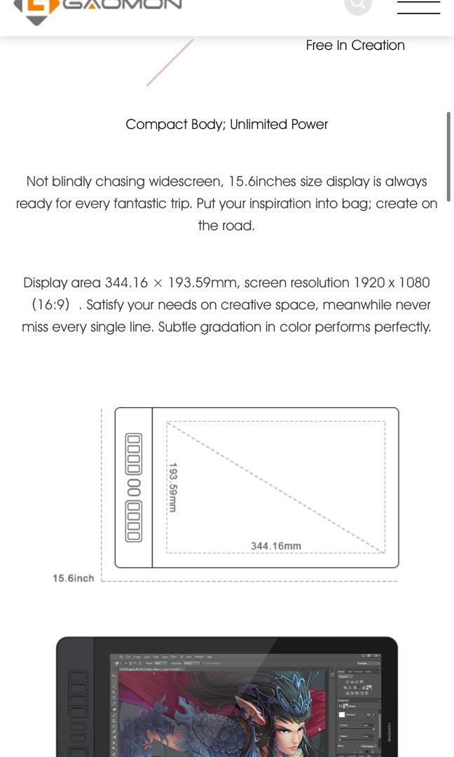 Gaomon PD1560, Mobile Phones & Gadgets, E-Readers on Carousell