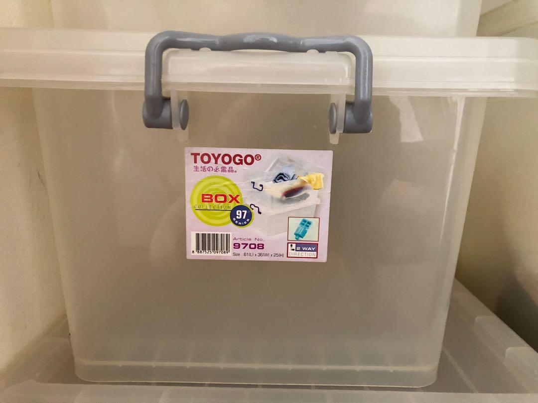 Assorted sizes of Toyogo plastic storage boxes + others, Furniture ...