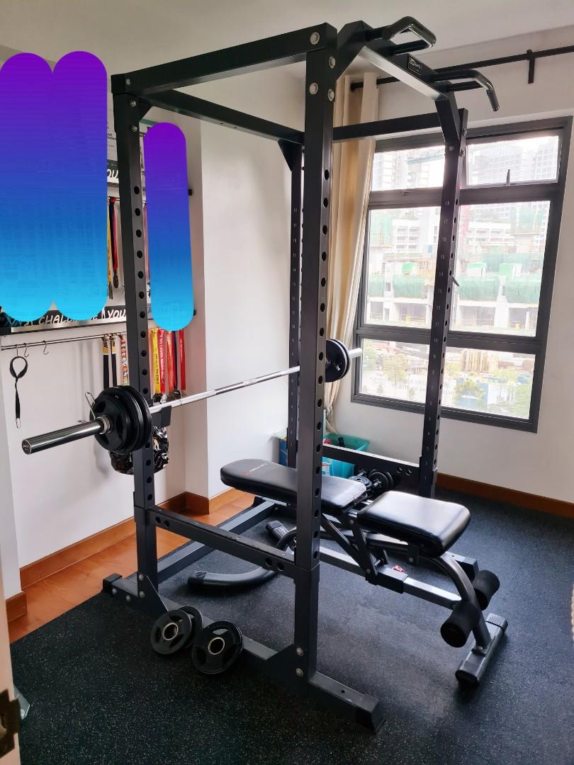 Bench + Full Power Rack with Pull Up | Power Cage with Gym Mat, Sports ...