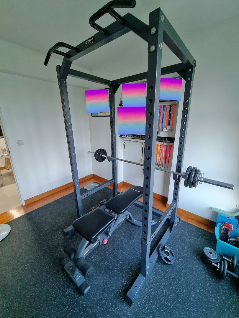 Bench + Full Power Rack with Pull Up | Power Cage with Gym Mat, Sports ...