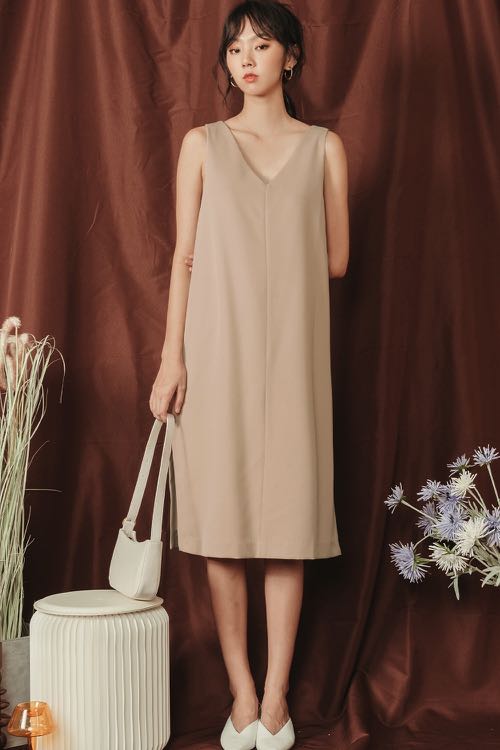 fashmob johanna midi dress in hazelnut cream beige , Women's Fashion ...