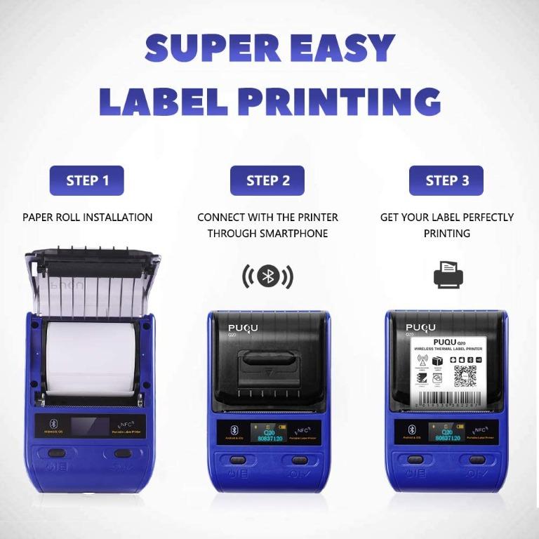 PUQU Label Printer | Portable Bluetooth Thermal Label Maker Q20 with ...