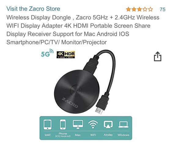 Wireless Display Dongle , Zacro 5GHz + 2.4GHz Wireless WIFI Display ...