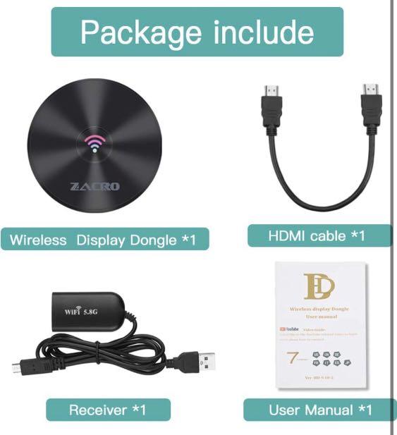 Wireless Display Dongle , Zacro 5GHz + 2.4GHz Wireless WIFI Display ...