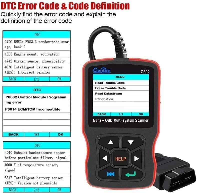 E1013 Creator C502 OBD2 Diagnostic Scanner Mercedes-Benz Check Engine ...