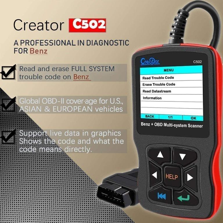 E1013 Creator C502 OBD2 Diagnostic Scanner Mercedes-Benz Check Engine ...