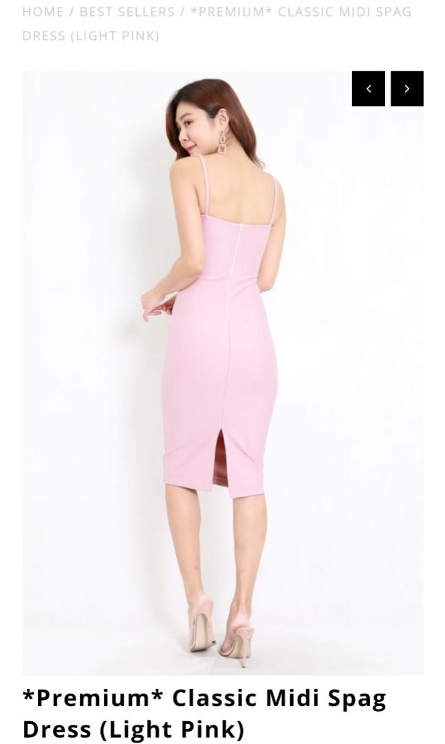 *Premium* Classic Midi Spag Dress (Light Pink), Women's Fashion ...