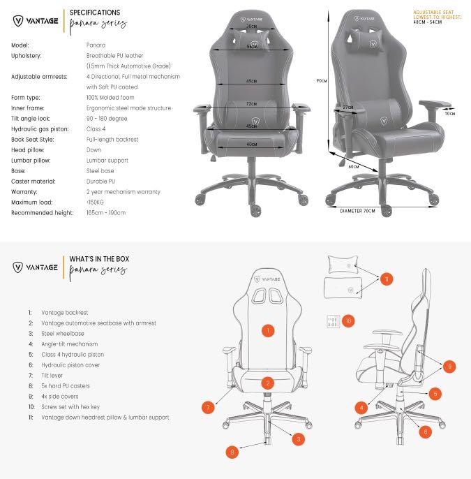Vantage 'Panara' Gaming Chair (Ergonomic Chair/Computer Chair ...