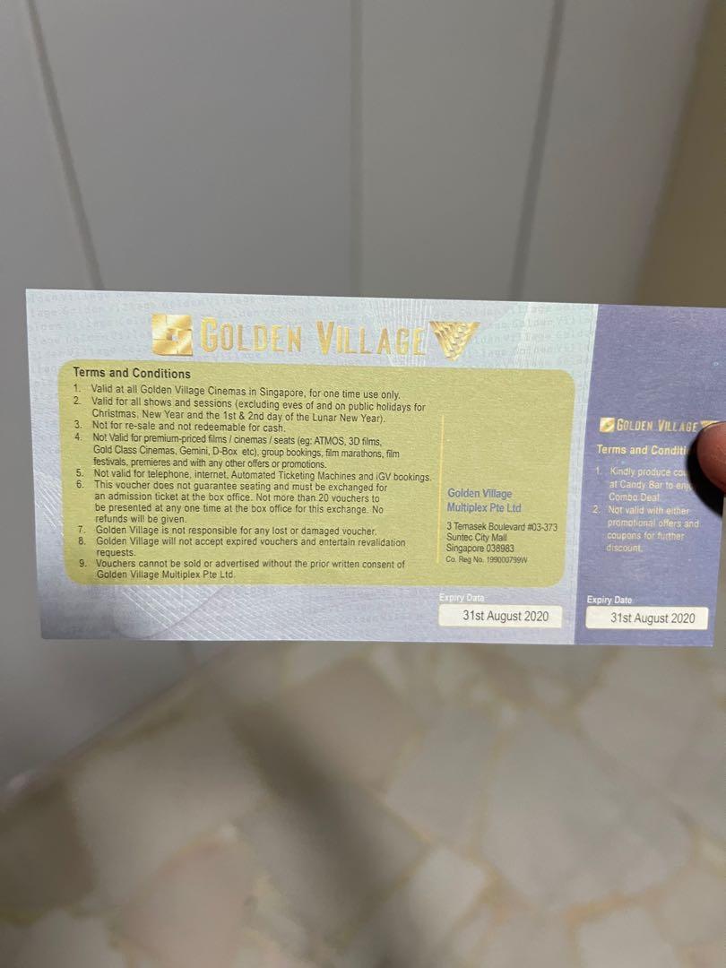 GV Golden Village Movie Ticket, Tickets & Vouchers, Vouchers on Carousell