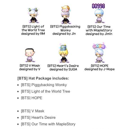 MapleStory x BTS (MapleSEA Hats - Jin, Suga, J-Hope, Jimin, V, RM ...