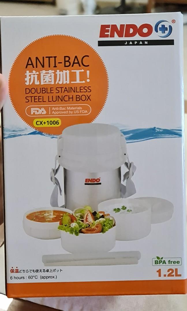 ENDO PLUS+ ANTI BAC DOUBLE STAINLESS STEEL LUNCH BOX 1.2L, Furniture ...