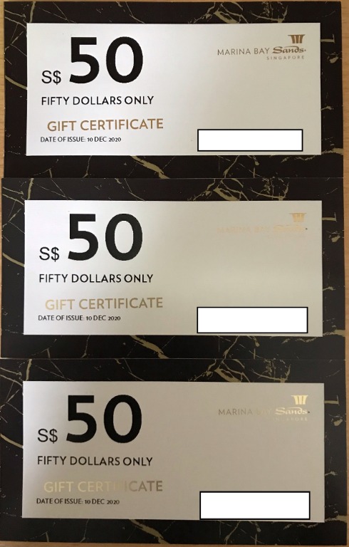Marina Bay Sands (MBS) Voucher Gift Certificate $150 worth, Tickets ...