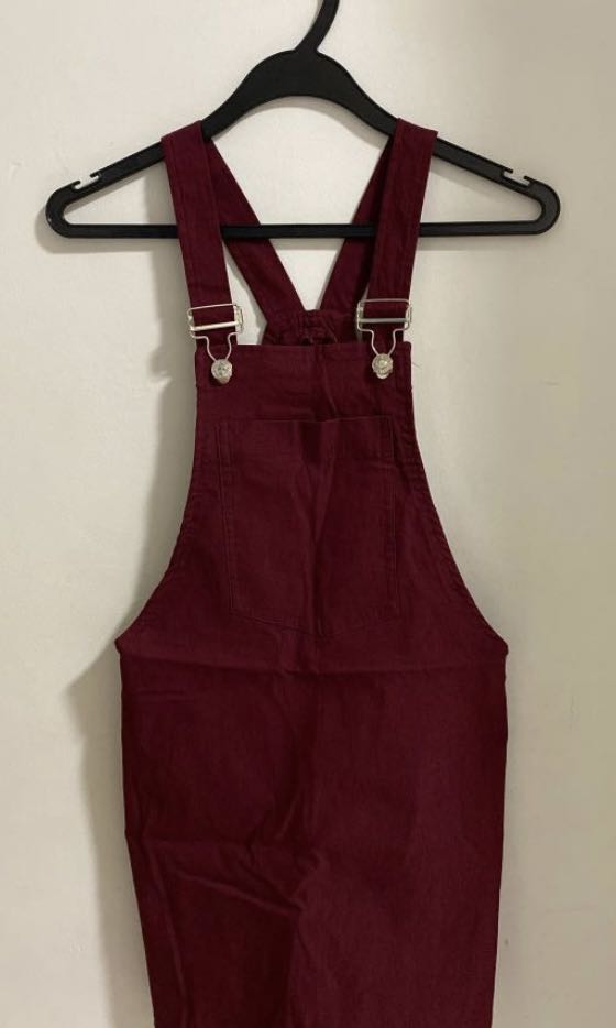 Maroon Overall Dress, Women's Fashion, Dresses & Sets, Dresses on Carousell
